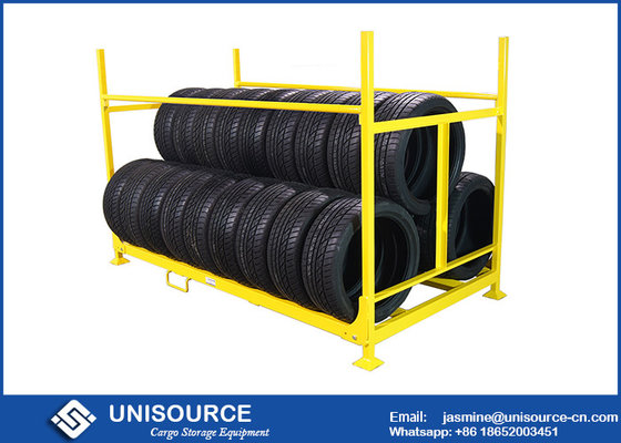 Collapsible Warehouse Storage Racks For Tires , Two Level Stacking Tire Storage Rack