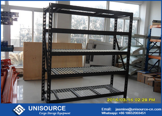 Height Adjustable Warehouse Shelving Racks , Black Wrinkle Medium Duty Shelving