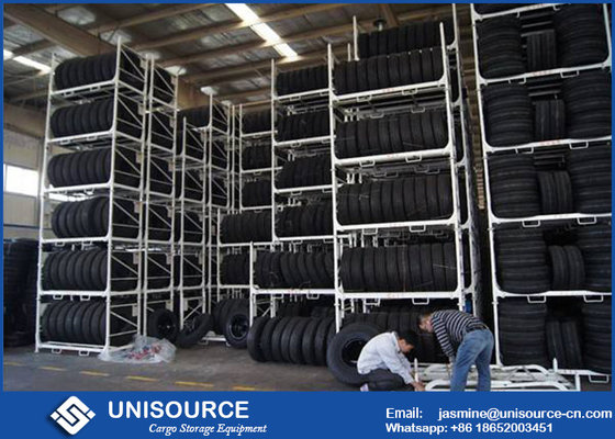 Vertical Storage Warehouse Tire Racks Max Stack 4 Layers With Metal Stillages