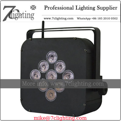 Battery Powered Wireless DMX 9LEDs RGBWA+UV PAR LED Uplighting for Event, Stage, DJ supplier