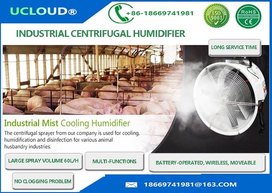 Battery Operated 60L Water Tank Centrifugal mist fan, industrial humidifier, indoor misting fan for poultry farm