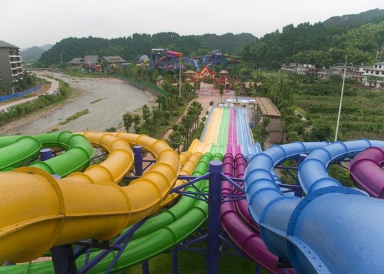 Multi Lane Racing Adult Water Slide / World Water Park Slides 15 Meter Height
