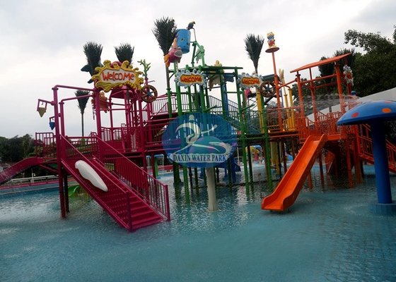 Durable Aqua Playground With Fiberglass Water Park Slides / Funny Water Bucket
