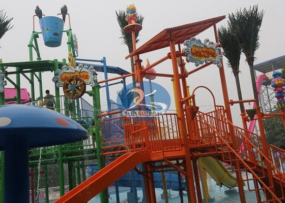 Durable Aqua Playground With Fiberglass Water Park Slides / Funny Water Bucket