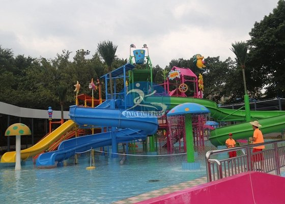 Durable Aqua Playground With Fiberglass Water Park Slides / Funny Water Bucket