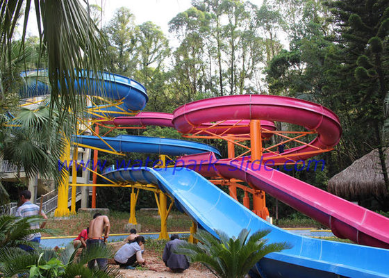 Customized Fiberglass Steel Open Spiral Water Slide Blue Pink for Aqua Park