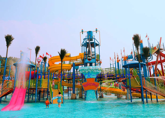 Large Scale Playground Water Park With Fiberglass Water Slide Safety / Fun
