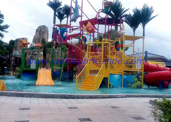 Indoor Aqua Playground Fiberglass Slide Tipping Bucket Sea Animal Decoration