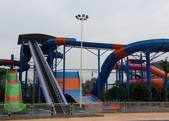 Water Park Equipment Fiberglass Water Slides / Amusement Park Slides 18M Height