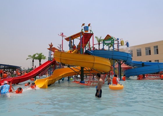 Family Playing Aqua Water Playground Equipment with Fiberglass Slides 25m*23m*10m
