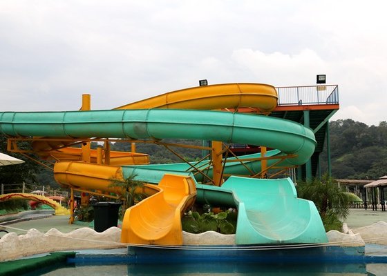 Customized Fiberglass Open Tube Spiral Water Slide Yellow Blue Green for Aqua Park