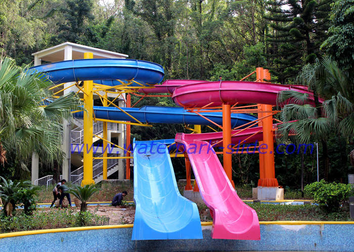 Water Park Fiberglass Water Slide , Open Spiral Amusement Park Water Slides