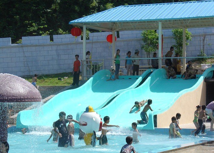 Lightweight Fiberglass Family Double Water Slide with Two Lane Customized Made