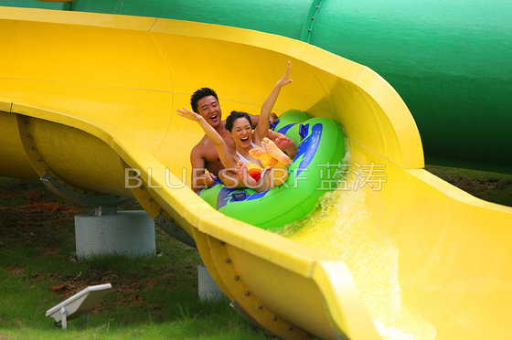 Yellow / Green Fiber Galss Tube Raft For Double People Playing Two Lines