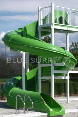 Children Pool Water Slides Spiral Commercial Fiberglass Green