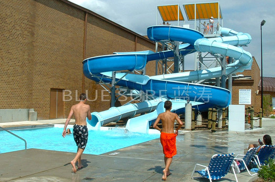 Green Blue Fiberglass Water Slides Spiral 12m Platform For Adults
