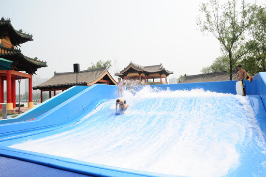 Big Surfing Blue Fiberglass Water Slide / Water Park for 2 - 4 Adult Person