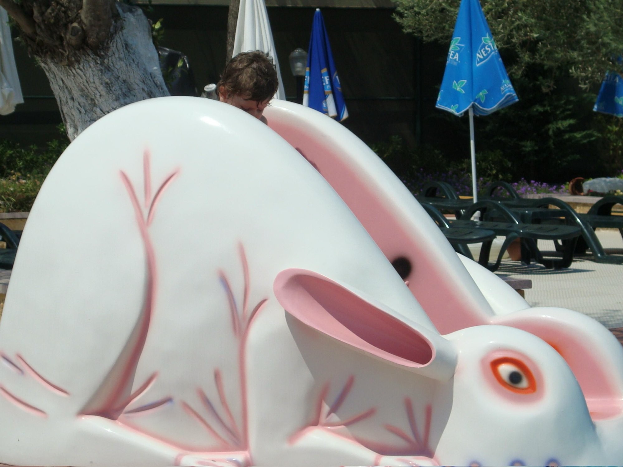 White / Pink Children Rabbit Home Water Slides For Aqua Park