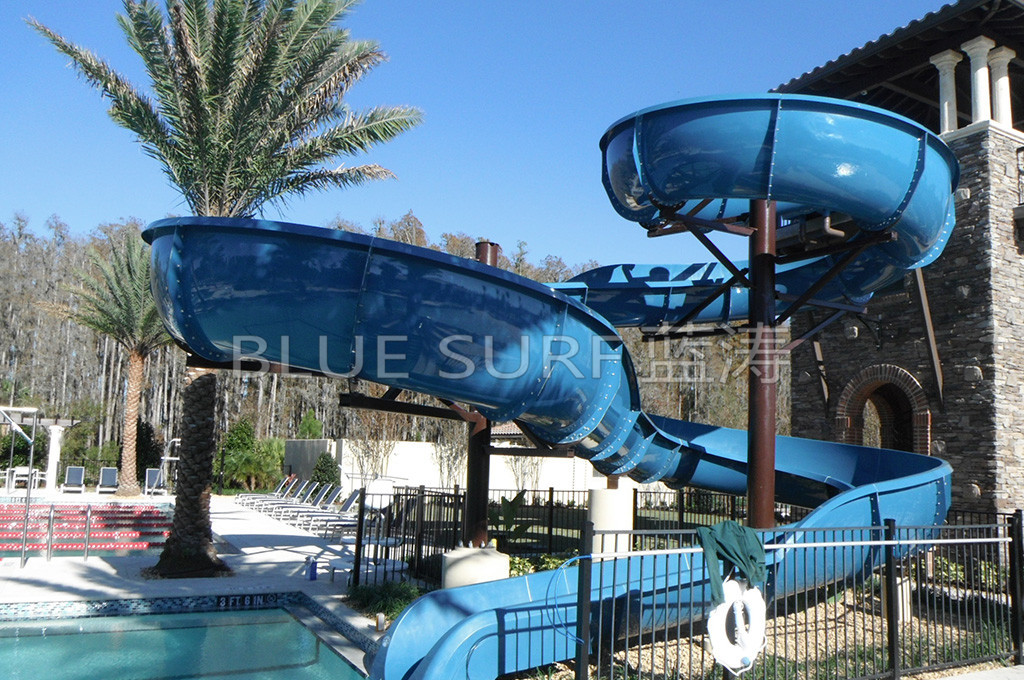 Green Blue Fiberglass Water Slides Spiral 12m Platform For Adults