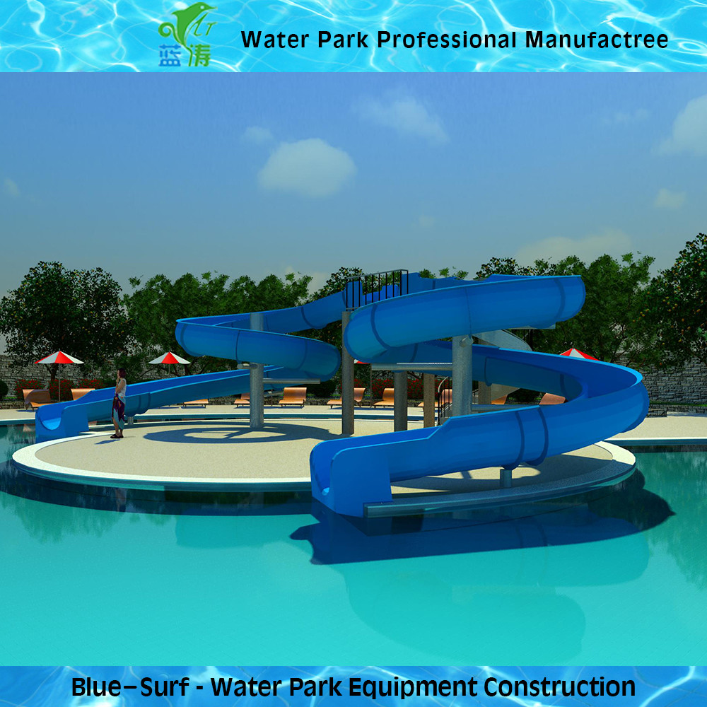 Fiberglass Swimming Pool Water Slide , Blue Commercial Spiral Water Slide