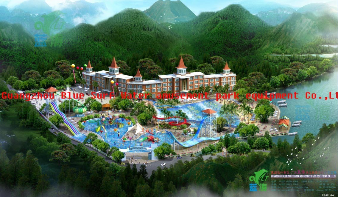 Wonderland Water Park Project With Boomerang Slide and Surf Wave Pool