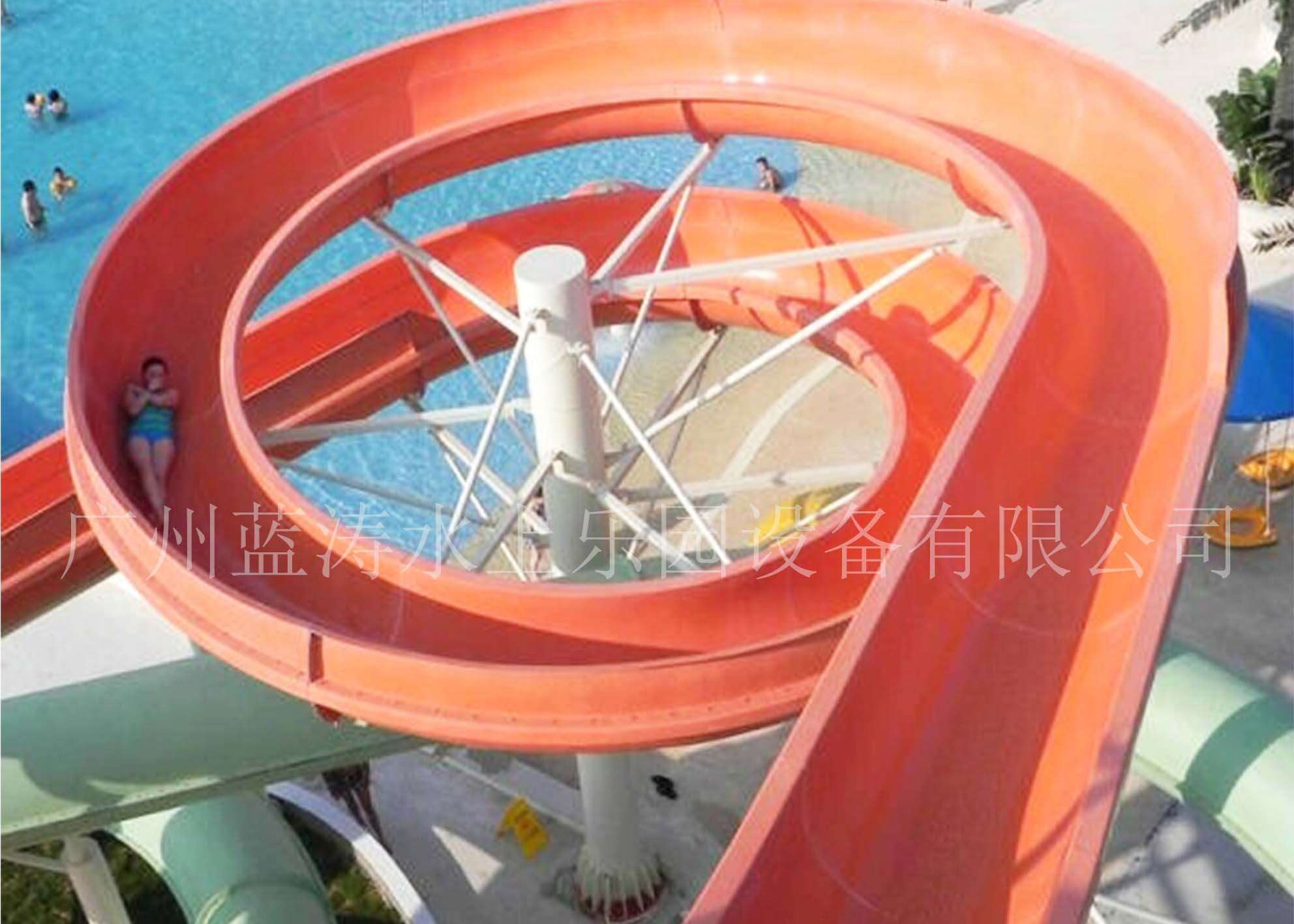 Open Fiberglass Spiral Orange Water Slide , Classical Water Park Rides