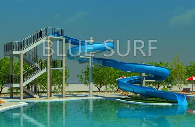 Fiberglass Swimming Pool Water Slide , Blue Commercial Spiral Water Slide