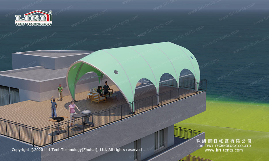 Excellent shell shape glamping tent with luxury roof lining and curtain