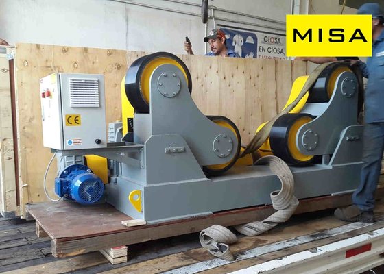 Grey And Yellow Self-aligned Welding Rotator With 200mm Width PU Wheels