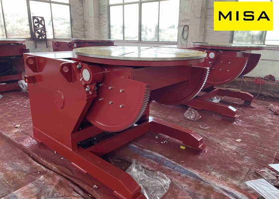 Red Fixed Welding Positioner With Horizontal Turning Table And 5 Jaws Chuck