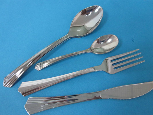 plastic cutlery, disposable tableware, plastic silver cutlery