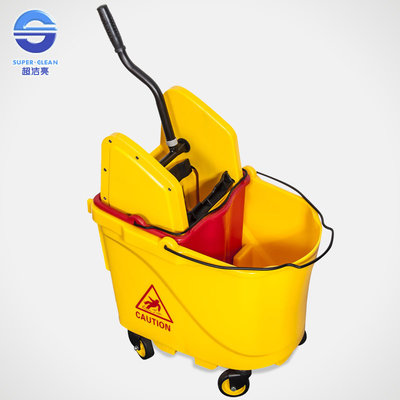 Commercial Plastic Double Bucket Mop Wringer Trolley 35L , Yellow