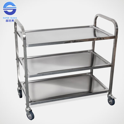 Three Tier Serving Carts On Wheels , Food Serving Trolley in Stainless Iron