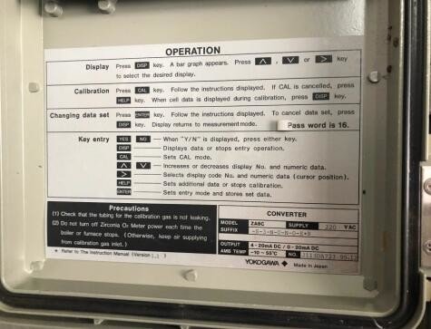 YOKOGAWA Zirconia Detector ZR22G-100-S-K-C-T-T-C-A/SCT/F2 Converter ZA8C-S-3-N-0-N-0-E*B ZR22G Zirconia High Temperature