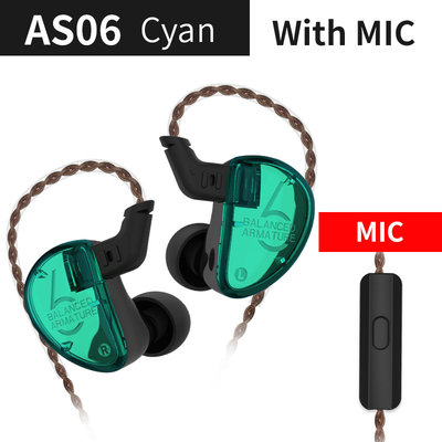 Black / Cyan Balanced Armature Headphones , 120cm Line Noise Reduction Headphones