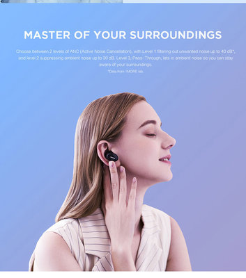 1MORE EHD9001TA ANC TWS Noise Cancelling Hybrid Bluetooth 5.0 Earphones,Support aptX / AAC HiFi Wireless Charging