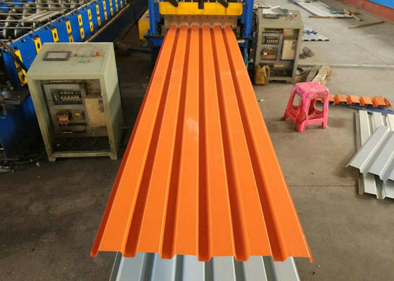 Orange Color Powder Coated Corrugated Steel Roofing Sheets / Corrugated Metal Panels