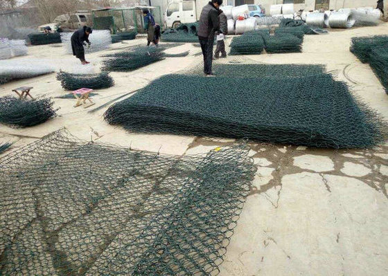 Green Color Hexagonal Woven Mesh Gabion Boxes For Stones 2*1*1M Size