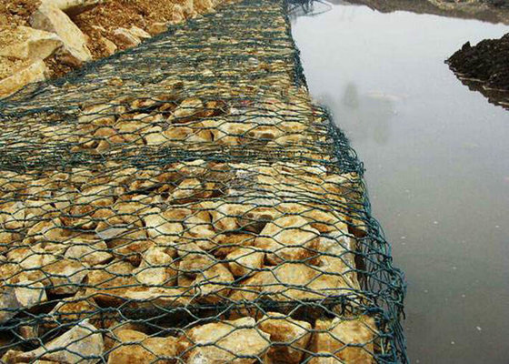 Pvc Green Gabion Wire Mesh Panels , Wire Gabion Baskets For River 2*1*1