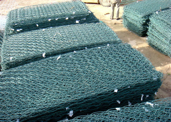 Longlife Pvc Green Colors Wire Mesh Retaining Wall Gabion Basket For River