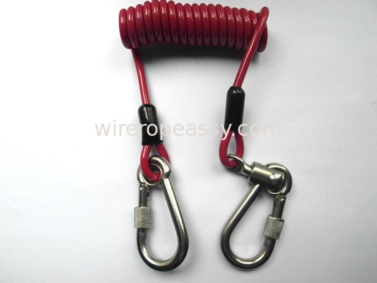 5.0 mm Red Tool Lanyard Cable With Swivel Stainless Locking Hooks