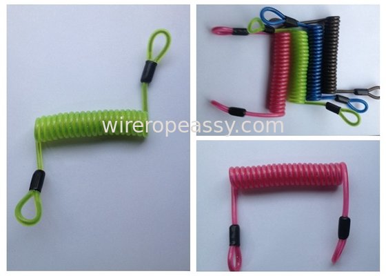 Green / Red / Black PU Coated Coil Spring Lanyard Loops Both Sides