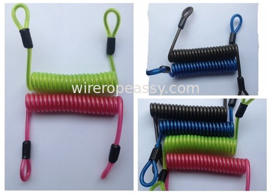 Green / Red / Black PU Coated Coil Spring Lanyard Loops Both Sides