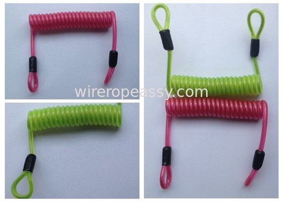 Green / Red / Black PU Coated Coil Spring Lanyard Loops Both Sides