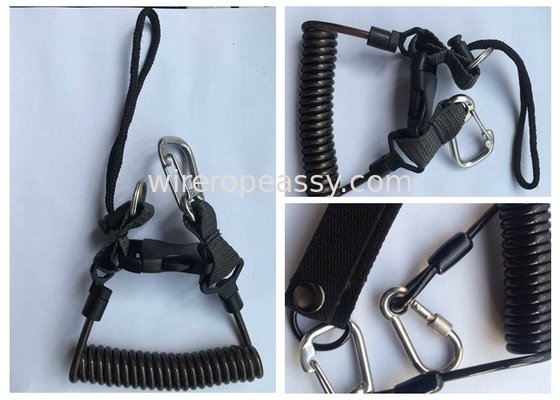 1 - 1.5m  Heavy Duty Spring Steel Safety Tool Lanyards With Strip Hooks