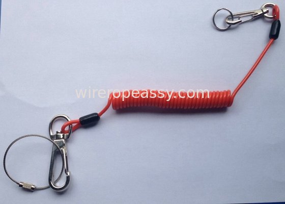 3.0mm Red PU Coated Spring Retractable Tool Lanyard Key Chain Swivel Hooks