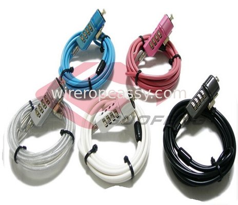 Blue / White Coated Security Cable Lock With 4 Digital Passwords