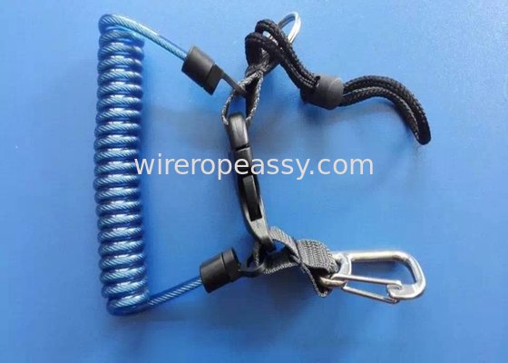 4.0mm Diving Steel Coil Safety Tool Lanyards With Metal Clips Belt