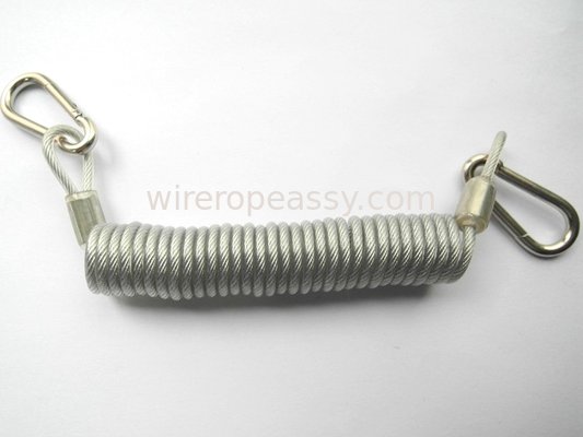 Transparent PU Coated Coil Spring Cable 4.0mm Galvanized Carebiners