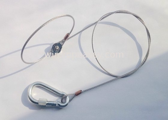 2.0mm Stainless 304 Steel Cable Wire Rope Assembly With Carabiner Copper Ferrules